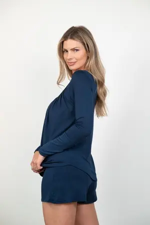 JJWINKS Full Moon Built-in Shelf Lounge & Sleep Long Sleeve Top - Navy