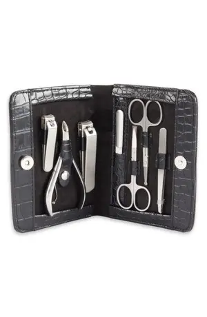 BEY-BERK Crocodile Texture Manicure Set - Black