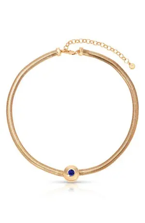 Ettika Crystal Disc Pendant Herringbone Chain Necklace - Sapphire