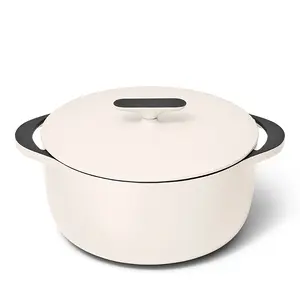 CARAWAY Enameled Cast Iron 6.5 Qt Dutch Oven With Flat Lid - Cream