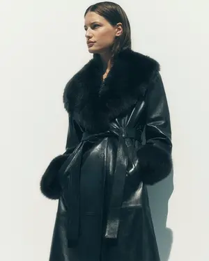 MAXIMILIAN Leather Coat With Shearling Trim