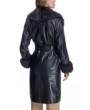 MAXIMILIAN Leather Coat With Shearling Trim