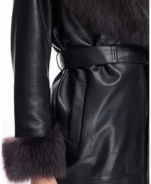 MAXIMILIAN Leather Coat With Shearling Trim