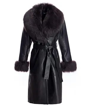 MAXIMILIAN Leather Coat With Shearling Trim