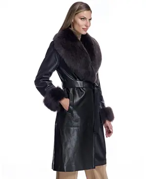 MAXIMILIAN Leather Coat With Shearling Trim