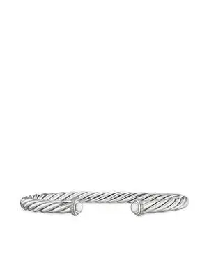 David Yurman Sterling Diamond Cable Cuff Bracelet - Silver