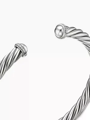 David Yurman Sterling Diamond Cable Cuff Bracelet - Silver