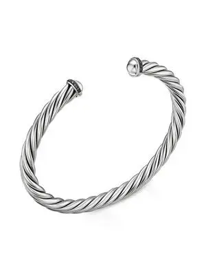 David Yurman Sterling Cable Cuff Bracelet With Diamonds - Silver