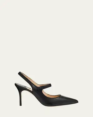 Manolo Blahnik Camparisli Leather Mary Jane Slingback Pumps - Black