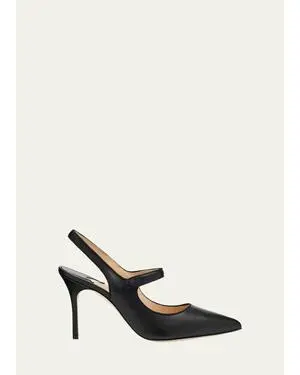 Manolo Blahnik Camparisli Leather Mary Jane Slingback Pumps - Black