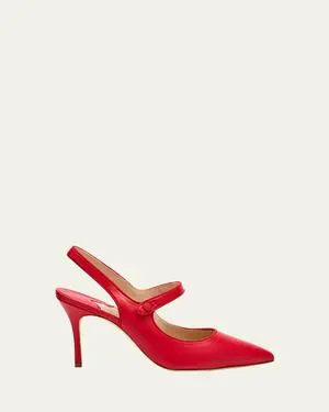 Manolo Blahnik Camparisli Leather Mary Jane Slingback Pumps - Red
