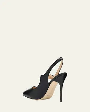 Manolo Blahnik Camparisli Leather Mary Jane Slingback Pumps - White