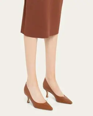 Manolo Blahnik Srila Leather Low Pumps - Brown