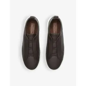 Zegna Triple Stitch Secondskin Shearling Leather Low-top Trainers - Brown/oth