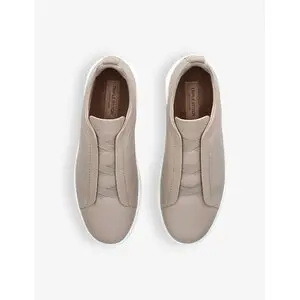 Zegna Triple Stitch Secondskin Leather Low-top Trainers - Grey Mid