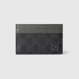 Gucci Grey Trim Gg Card Case Gg Canvas - Black