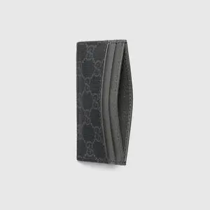Gucci Grey Trim Gg Card Case Gg Canvas - Black