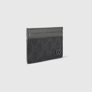 Gucci Grey Trim Gg Card Case Gg Canvas - Black