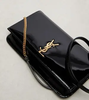 Saint Laurent Cassandre Patent Leather Phone Pouch - Black