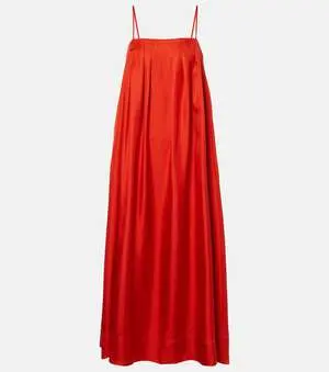 Asceno Heather Silk Twill Maxi Dress - Red