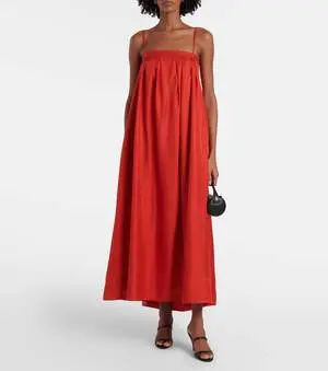 Asceno Heather Silk Twill Maxi Dress - Red