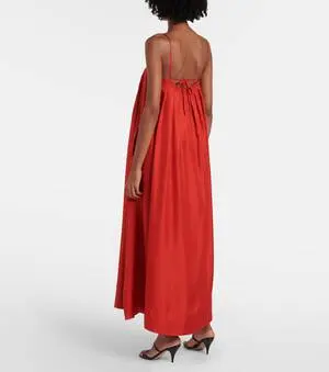 Asceno Heather Silk Twill Maxi Dress - Red