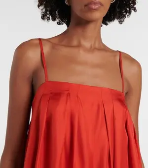 Asceno Heather Silk Twill Maxi Dress - Red