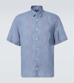 Frescobol Carioca Castro Printed Linen Shirt Blue