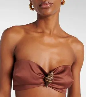 ADRIANA DEGREAS Shell-embellished Cotton-blend Bra Top