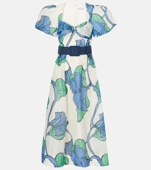 Rebecca Vallance Floral Linen And Silk Midi Dress - Multicoloured