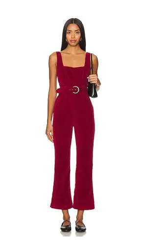 Free People Velvet Belted Jumpsuit - Red