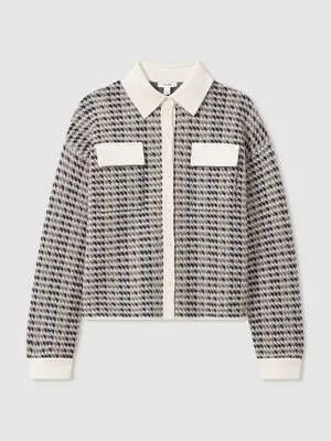 REISS Margot Wool-cashmere Houndstooth Cardigan