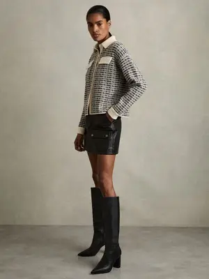 REISS Margot Wool-cashmere Houndstooth Cardigan