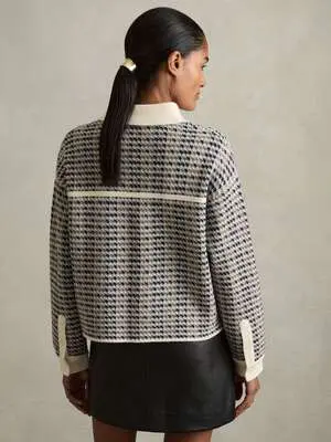 REISS Margot Wool-cashmere Houndstooth Cardigan