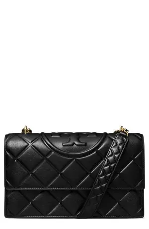 Tory Burch Fleming Convertible Leather Shoulder Bag - Black