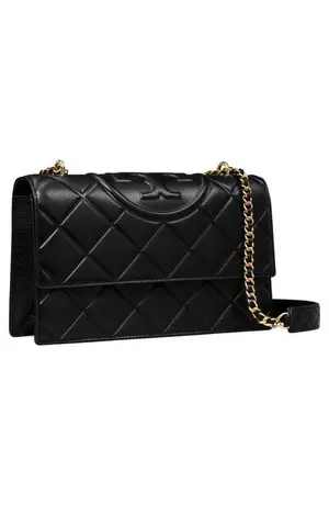Tory Burch Fleming Convertible Leather Shoulder Bag - Black