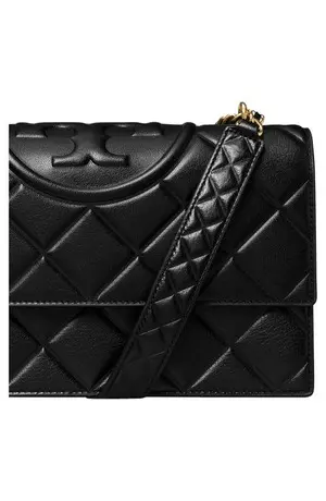 Tory Burch Fleming Convertible Leather Shoulder Bag - Black