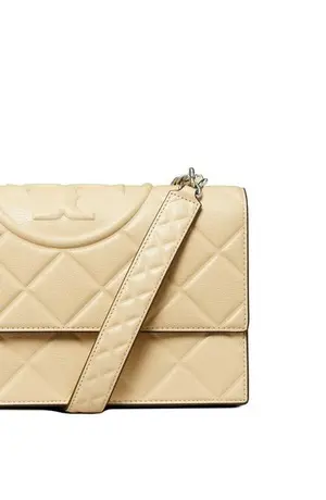 Tory Burch Fleming Convertible Leather Shoulder Bag - Vanilla Soft Serve