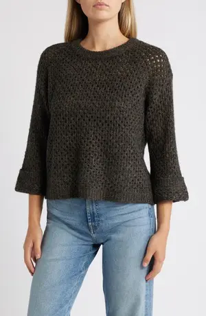 Wit & Wisdom Open Stitch Cuffed Sweater - Espresso
