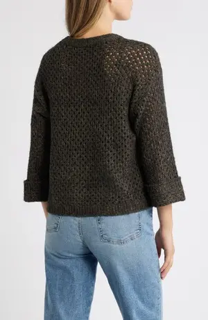 Wit & Wisdom Open Stitch Cuffed Sweater - Espresso