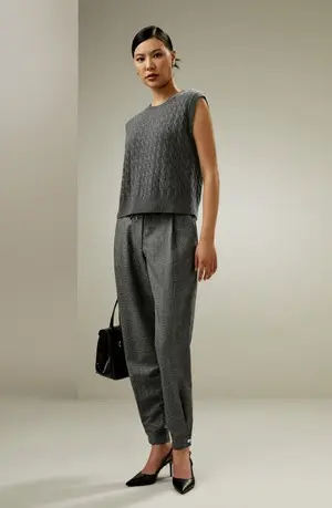 Lilysilk Glen Check Worsted Wool Trousers - Mixed Gray