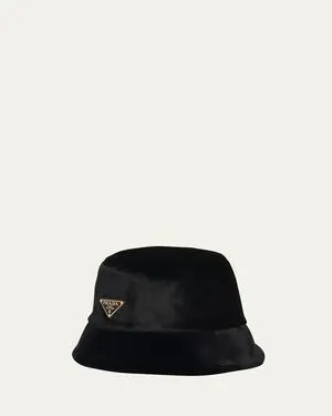 Prada Logo Velvet Bucket Hat - Nero