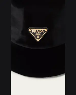 Prada Logo Velvet Bucket Hat - Nero