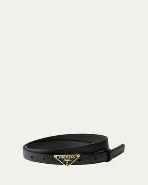 Prada Triangle Leather Buckle Belt - Nero