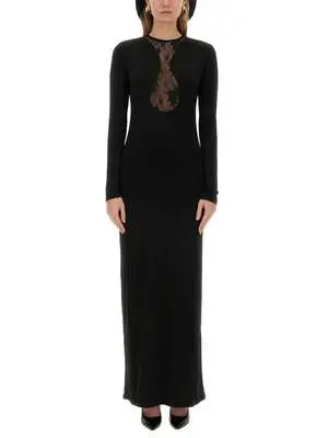 Nina Ricci Long Dress With Lace Insert - Black