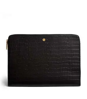 Harrods Croc-embossed Leather Pouch - Black