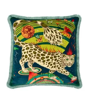 EMMA J SHIPLEY Velvet Snow Leopard Cushion - Green