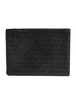 Bottega Veneta Leather Intrecciato Half-zip Pouch - Green