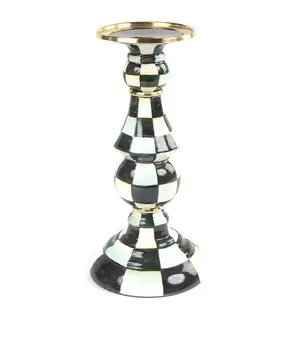 MACKENZIE-CHILDS Large Courtly Check Pillar Candlestick - Black