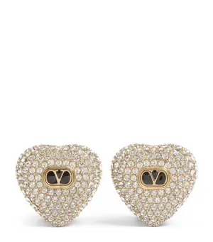 Valentino Garavani Crystal Heart Vlogo Clip-on Earrings - Gold